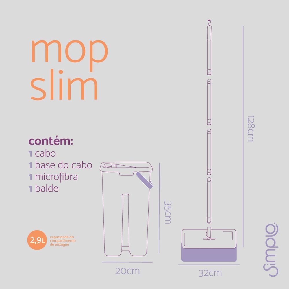 Mop Slim Fit com Balde e Esfregão 8L Simplo - Oikos - Casa Toni